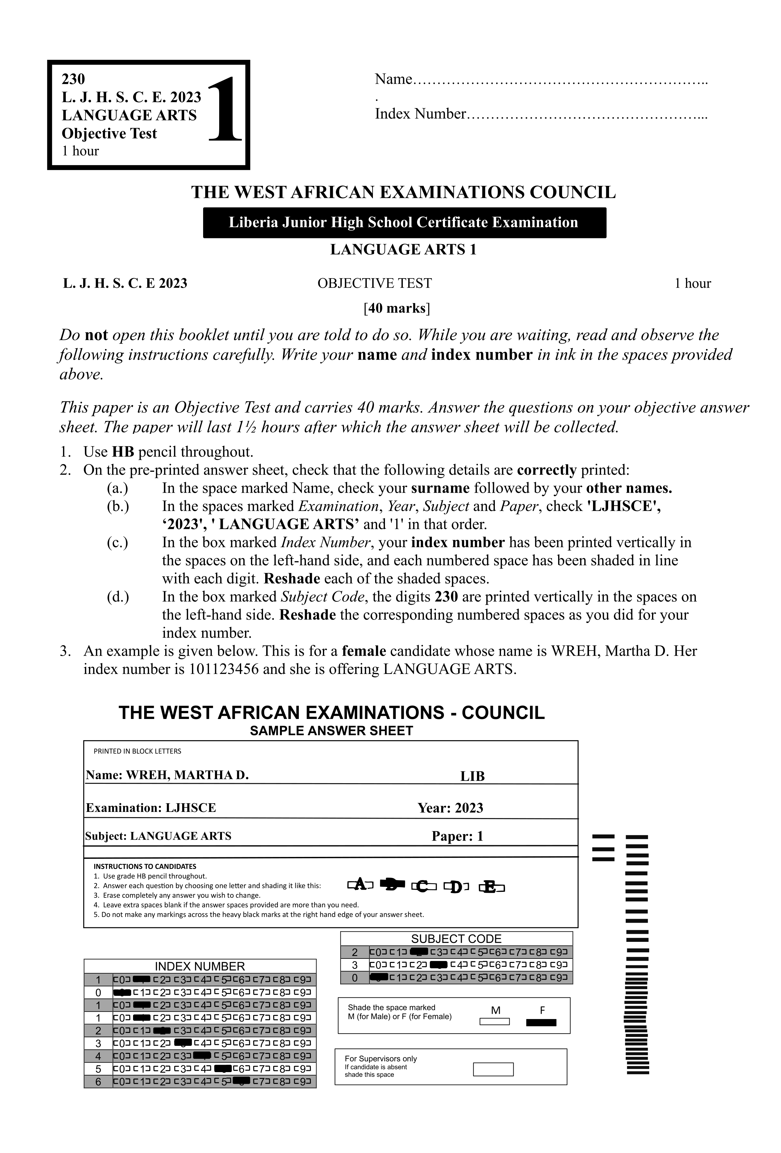 2023 Language Arts Objective